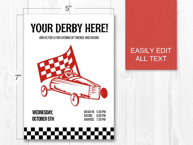 Pinewood Race Flyer, Derby Invitations, Printable, Editable, Download ...