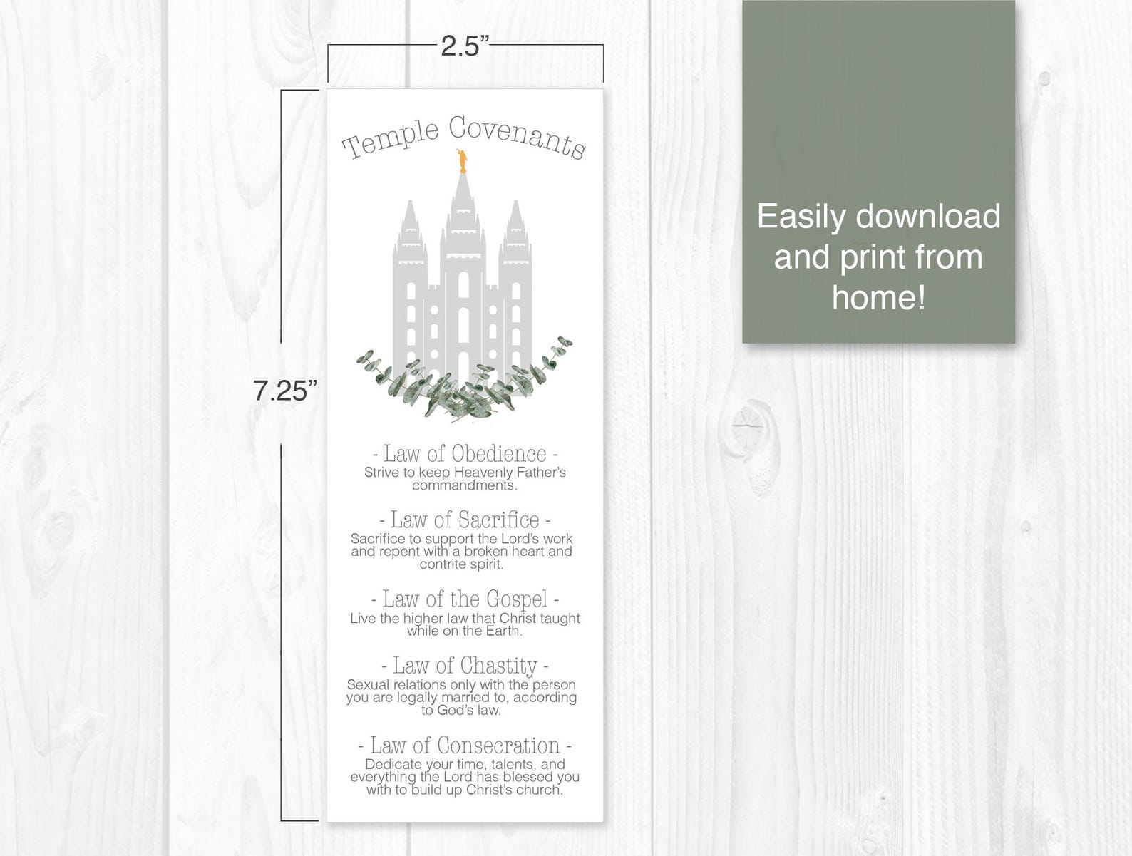 LDS Temple Covenants Bookmark, Temple Prep Handout, Lds Teacher Gift ...