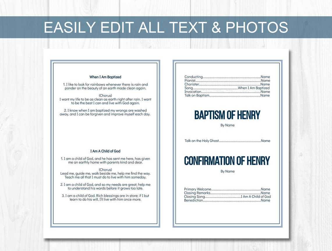 Editable LDS Baptism Program Boy LDS Baptism Program LDS | Etsy