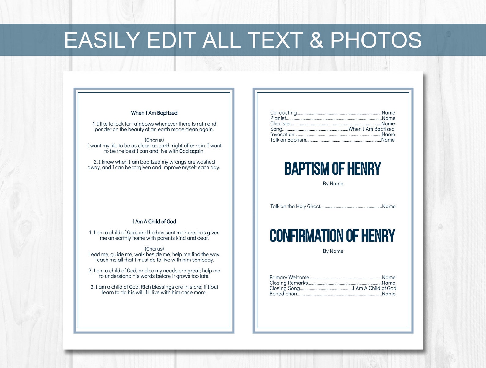 Editable LDS Baptism Program Boy LDS Baptism Program LDS - Etsy