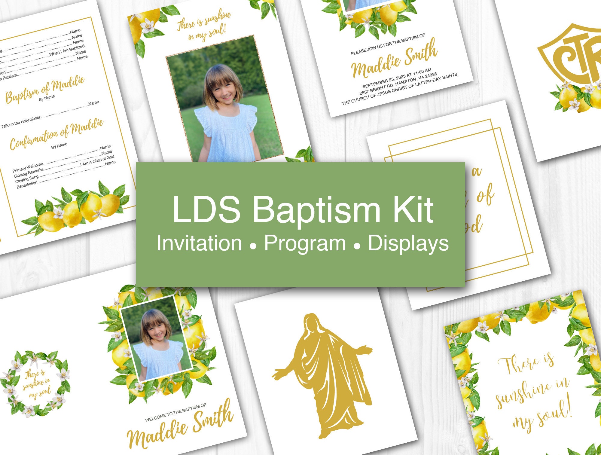 Girls LDS Baptism Invitation, Lemon LDS Baptism Program, LDS Baptism ...