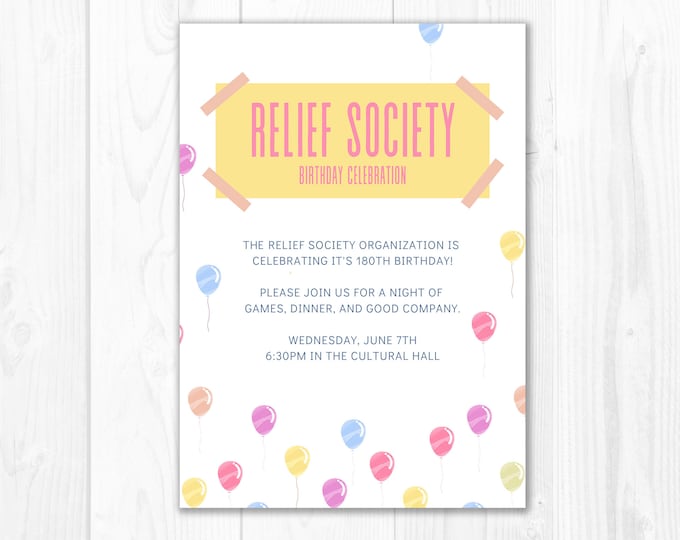 LDS Invitation, LDS Printable Invitation, Relief Society Birthday ...