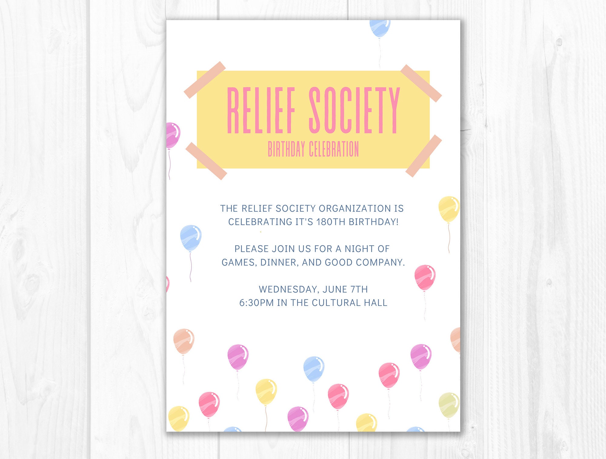 Relief Society Birthday Celebration Invitations