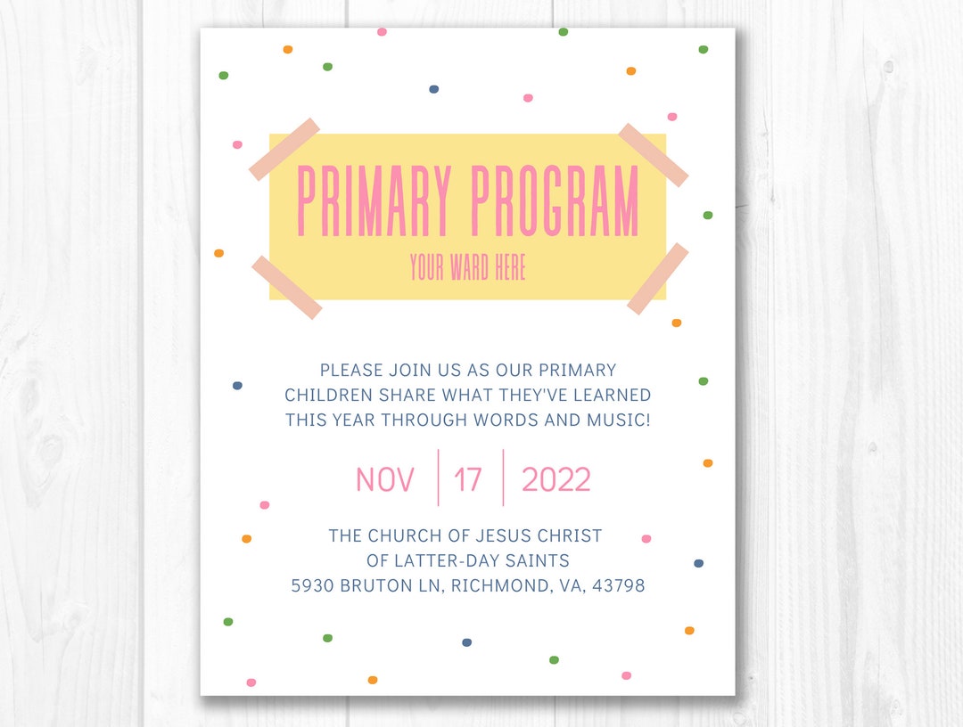 LDS Primary Program Invitation Template, LDS Primary Invitation, LDS ...