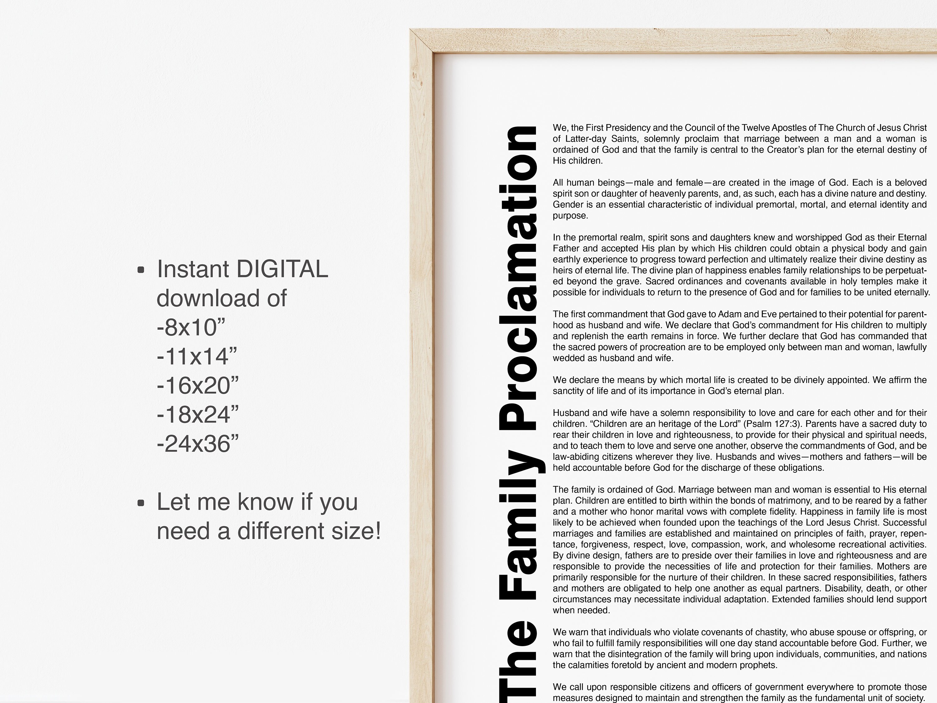 Family Proclamation, Proclamation to the Family, Baptism Print Poster ...