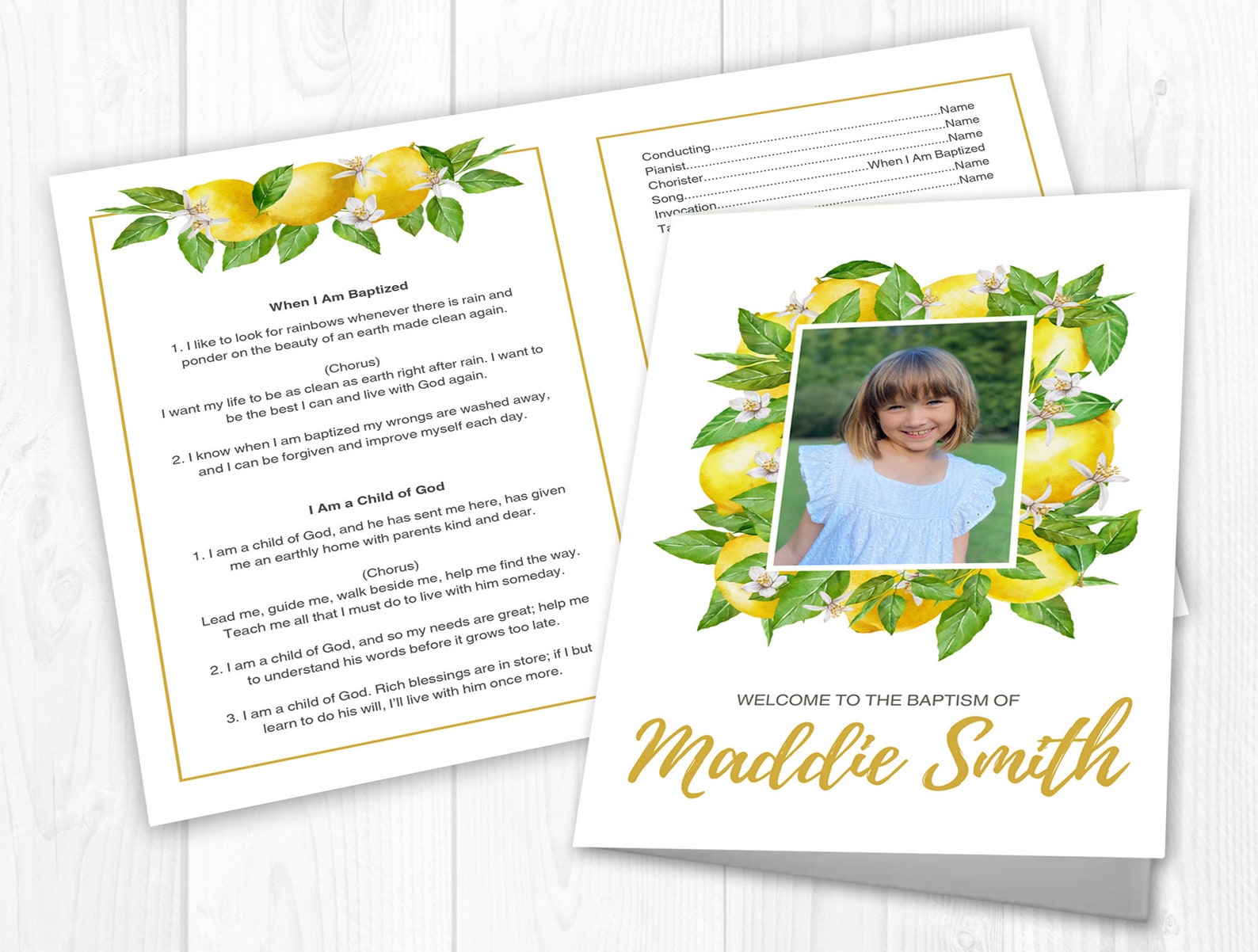 Girls LDS Baptism Invitation, Lemon LDS Baptism Program, LDS Baptism ...