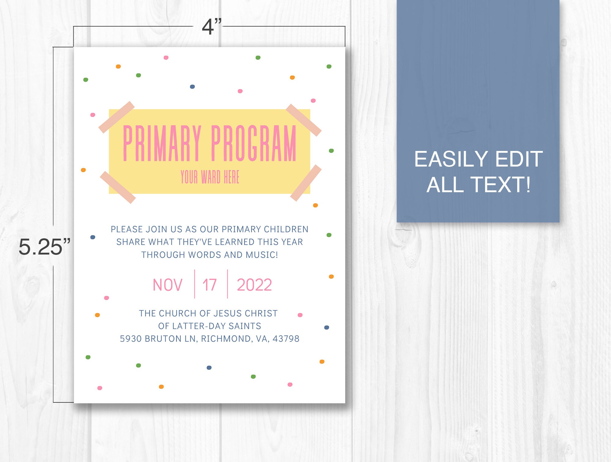LDS Primary Program Invitation Template, LDS Primary Invitation, LDS ...