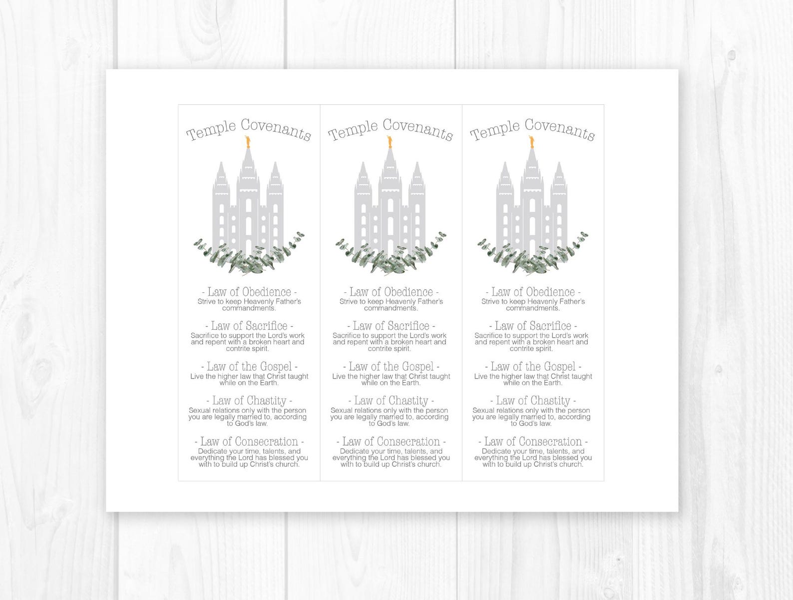 LDS Temple Covenants Bookmark, Temple Prep Handout, Lds Teacher Gift ...