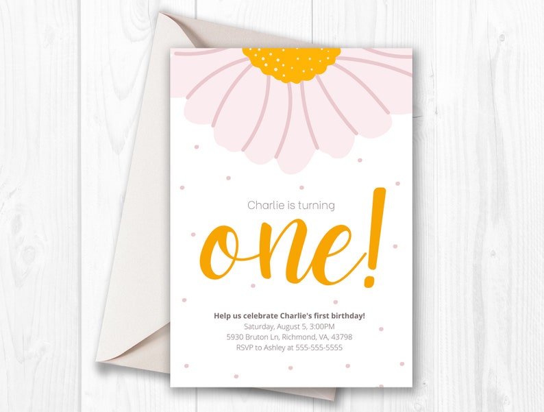 Daisy First Birthday Invite, Daisy Invitation First Birthday, Daisy ...