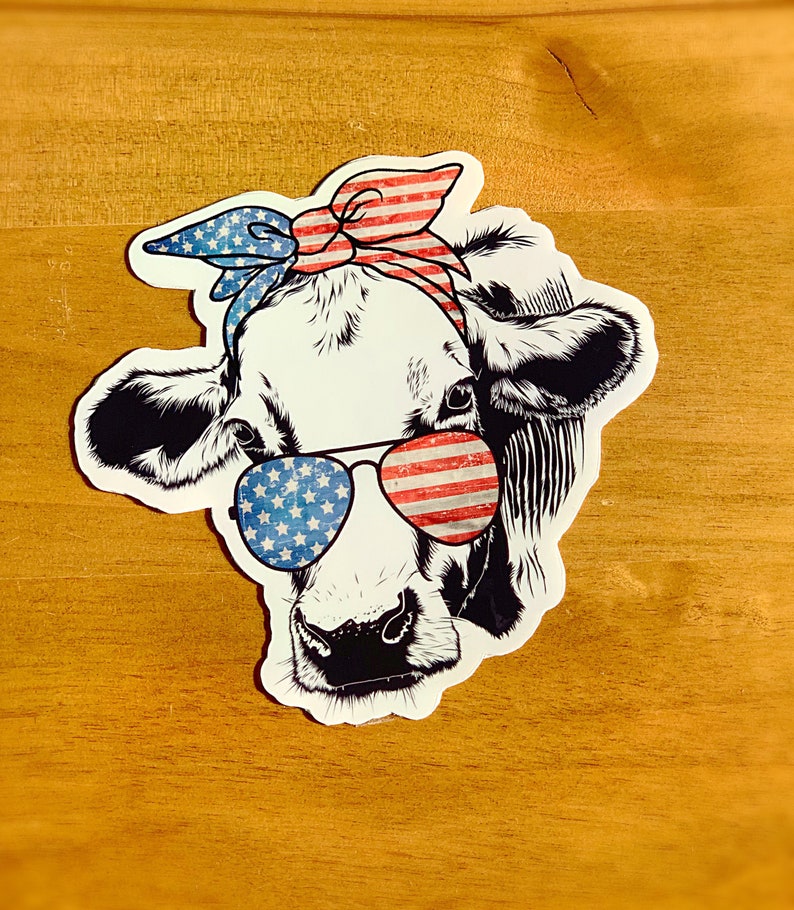 Patriotic Cow Sticker USA Red White and Blue Laminated Vinyl Sticker ...