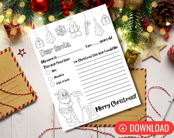 Letter to Santa Coloring Page, Printable Letter to Santa for Kids ...