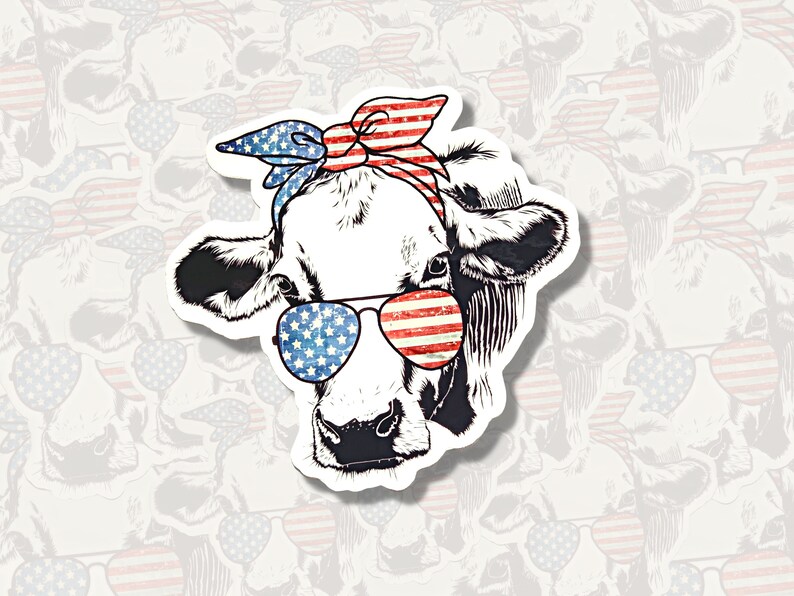 Patriotic Cow Sticker USA Red White and Blue Laminated Vinyl Sticker ...