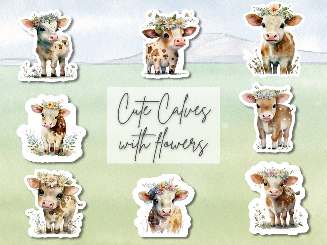 Cute Calves With Flowers Stickers Magnet - Etsy