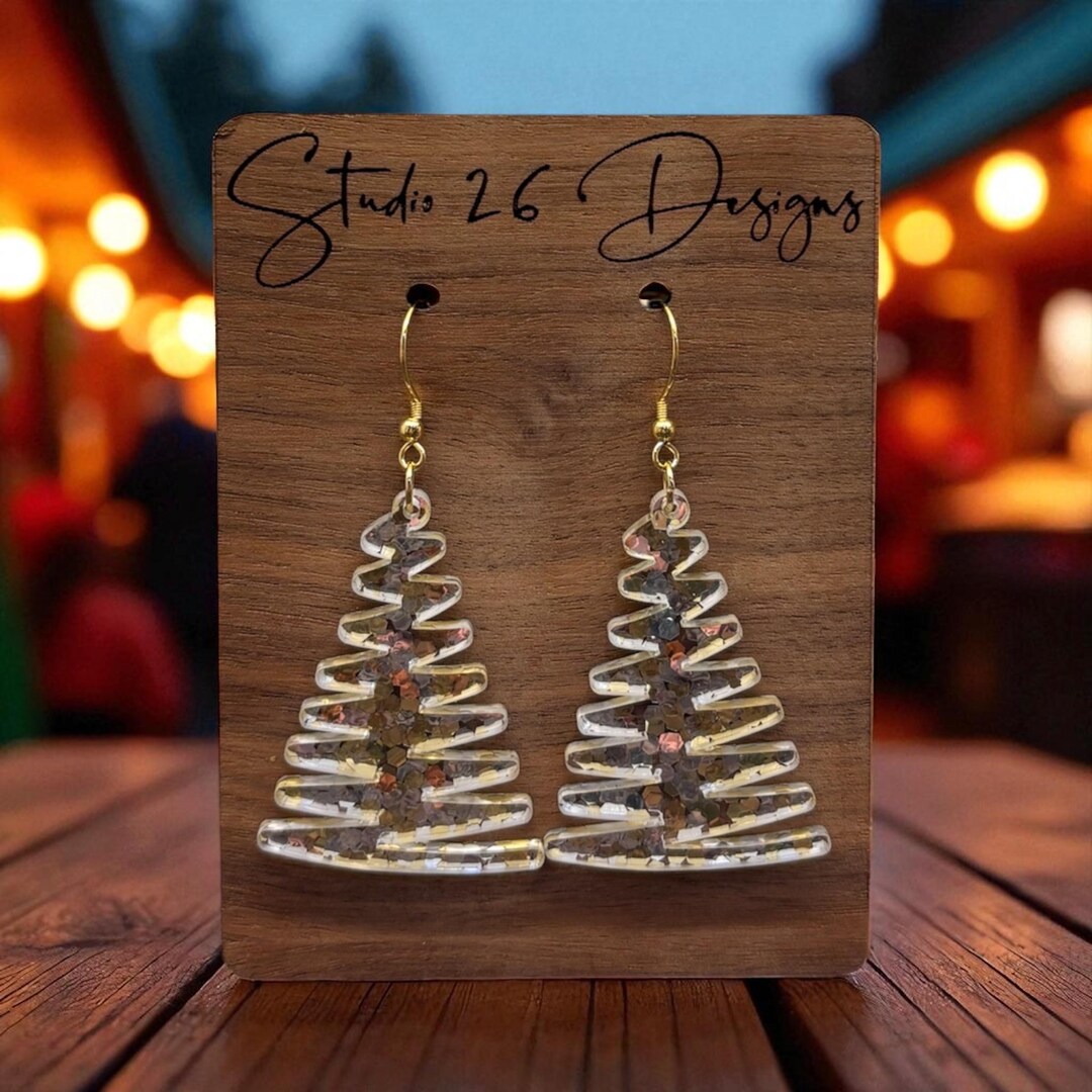 Gold and Silver Glitter Zigzag Christmas Tree Earrings: Lightweight Acrylic Earrings, Handmade ...