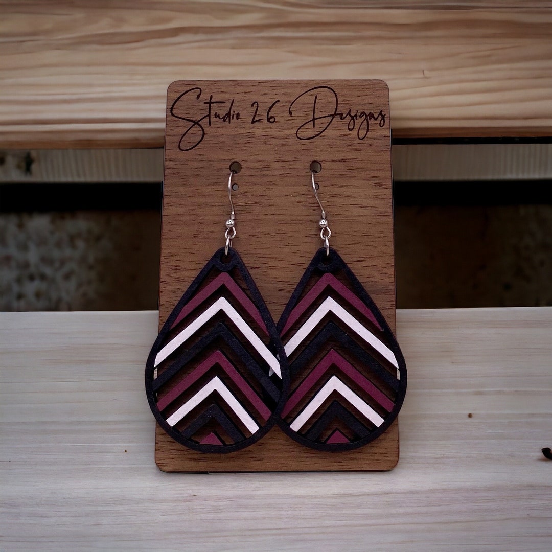 Game Day Garnet Black and White Wooden Cutout Chevron Earrings Hand ...