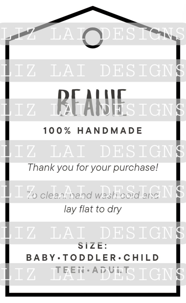 Printable Labels for Handmade Beanie Hats - Digital Download Only - Etsy