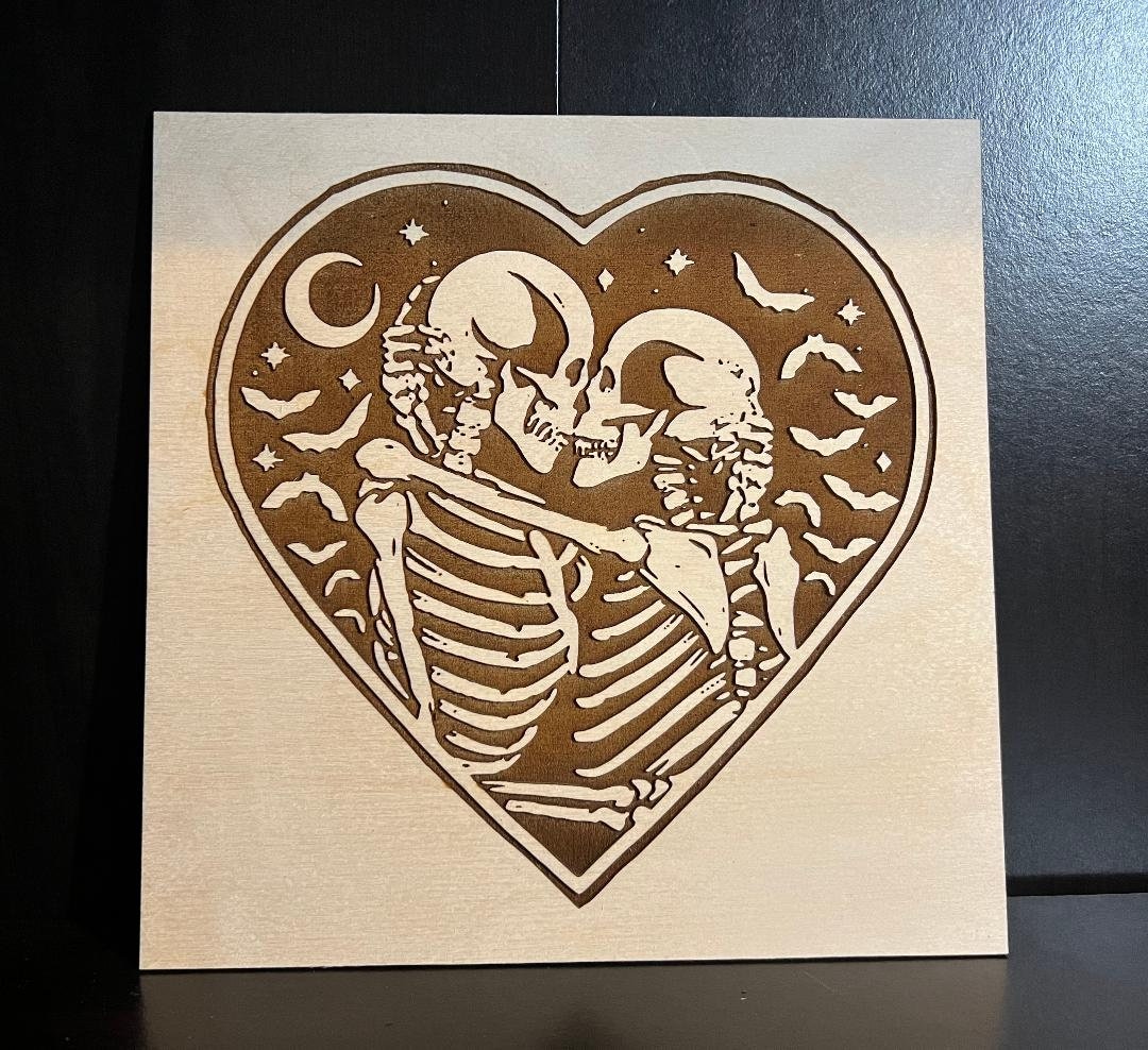 Skeletons Embrace Kissing Wood Heart | Love Horror Valentines Day Decor ...