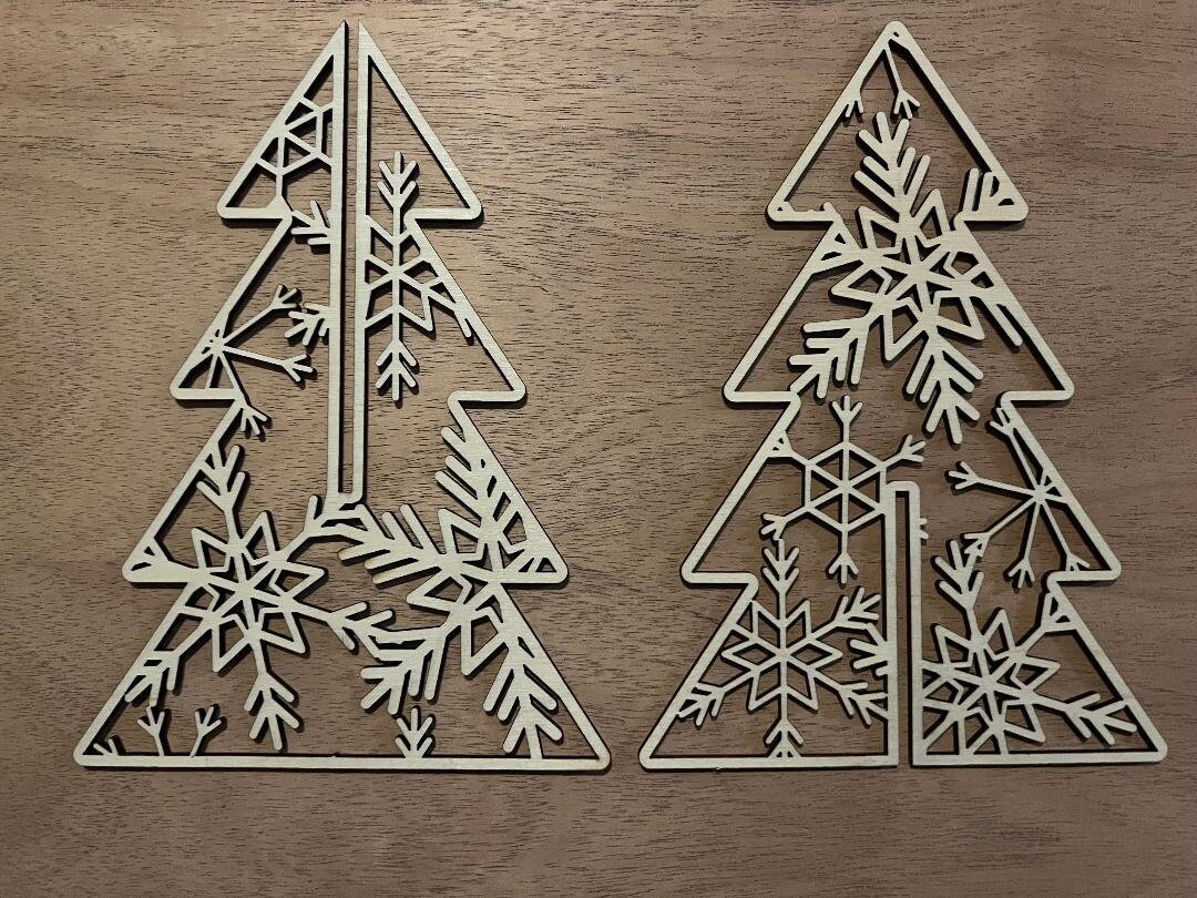 5 Wooden 3D Snowflake Trees Set Standing Wooden Christmas - Etsy