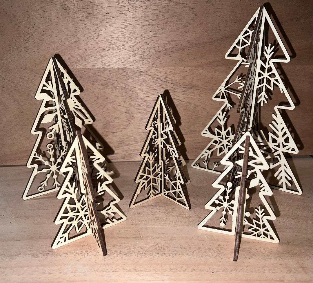 5 Wooden 3D Snowflake Trees Set Standing Wooden Christmas - Etsy