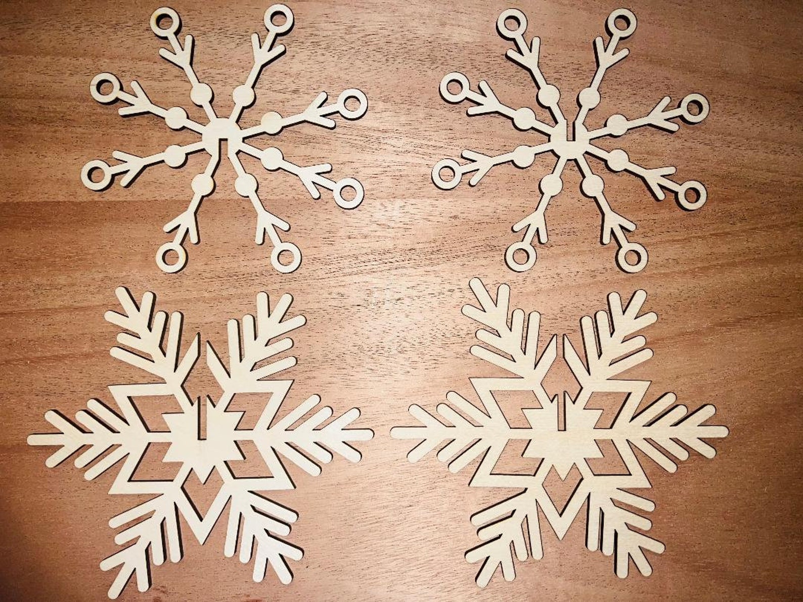 5 Wooden 3D Snowflakes Set, Standing Wooden Christmas Snowflakes ...