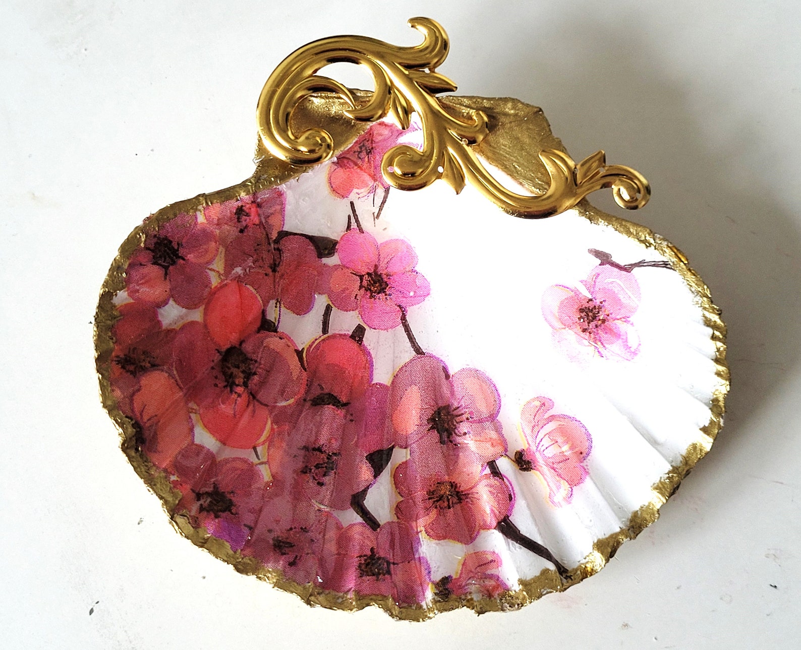 Large Decorated Scallop Shell, Decoupage, Sakura, Cherry Blossoms - Etsy