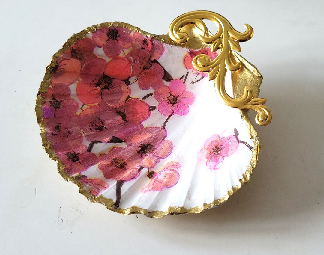 Large Decorated Scallop Shell, Decoupage, Sakura, Cherry Blossoms - Etsy