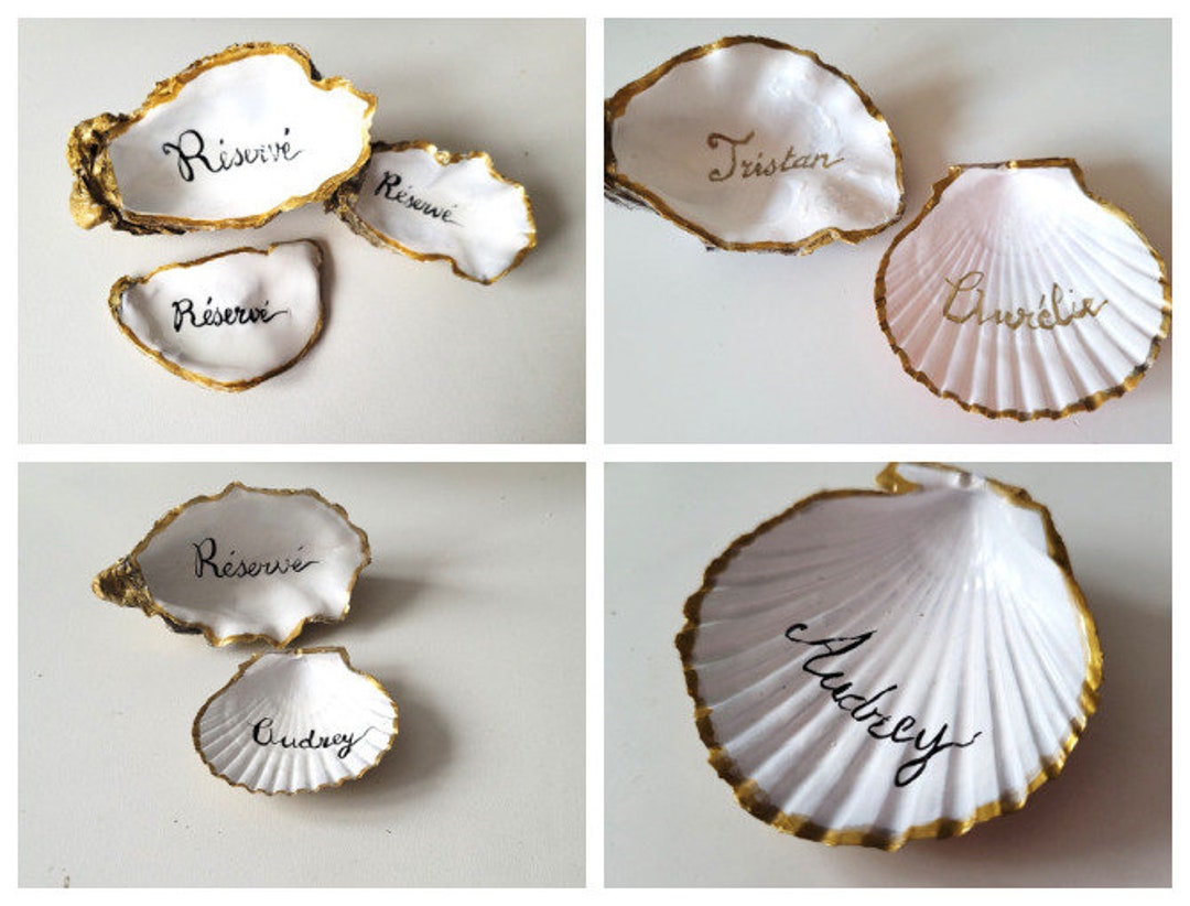 Oyster or Scallop Shell Place Markers, Gold or Silver - Etsy
