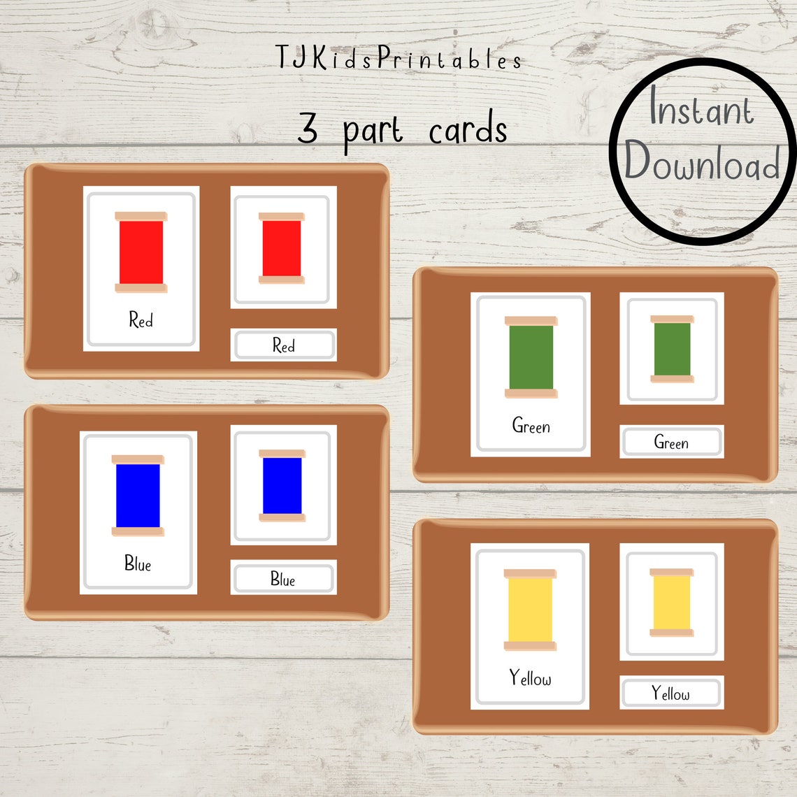 Colors Printable Flashcards Montessori 3 Part Cards Color | Etsy