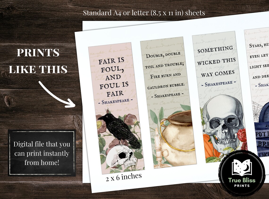 Macbeth Printable Bookmark Set Shakespeare Gift for Readers Bookish ...
