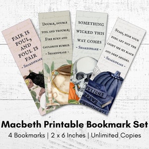 Macbeth Printable Bookmark Set Shakespeare Gift for Readers Bookish ...
