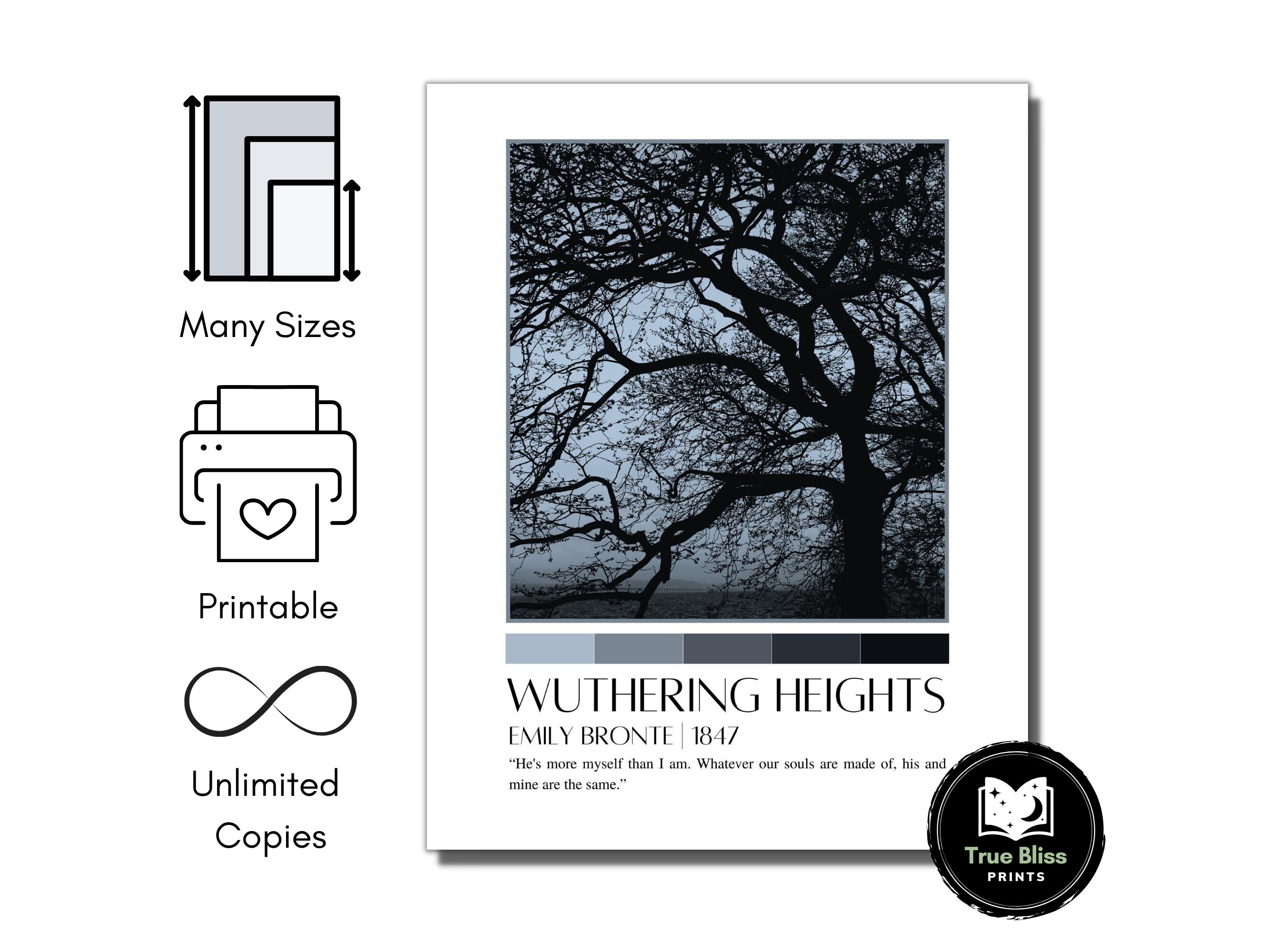 Wuthering Heights Print | Emily Bronte | Book Quote | Printable Wall ...
