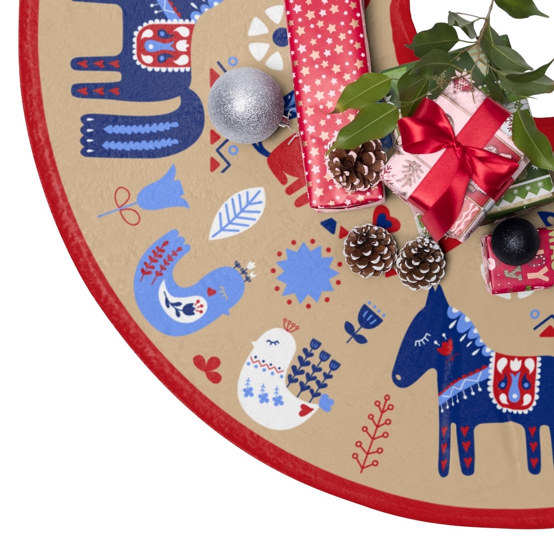 Hygge Christmas Tree Skirt With Danish Folk Art Motive, Cozy Fleece ...