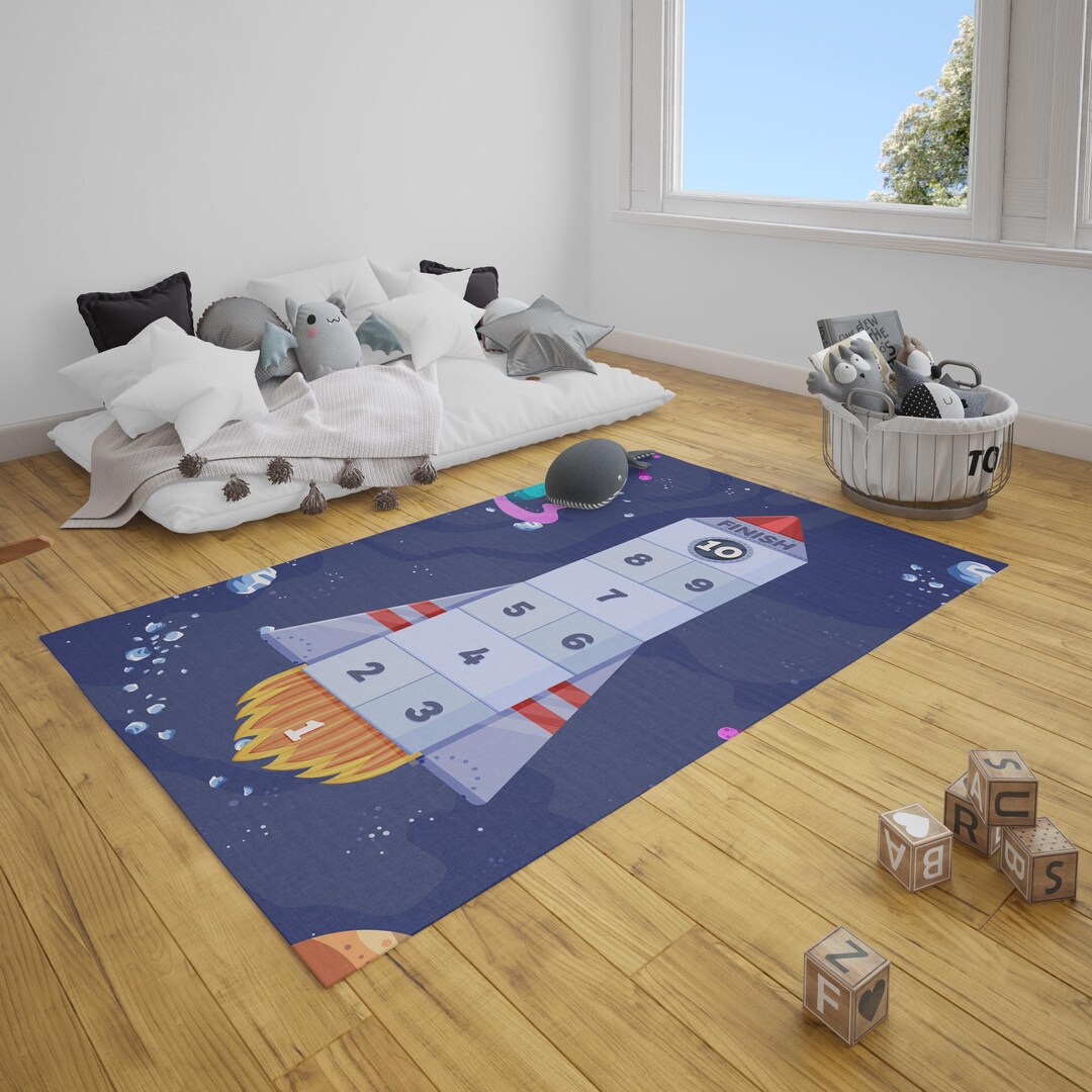 Hopscotch Rug, Space Themed Boy Room Decor, Rocket Carpet for Toddler ...