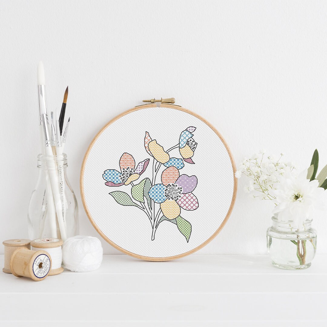 Hellebore Blackwork Embroidery Pattern PDF, Modern Backstitch Pattern ...