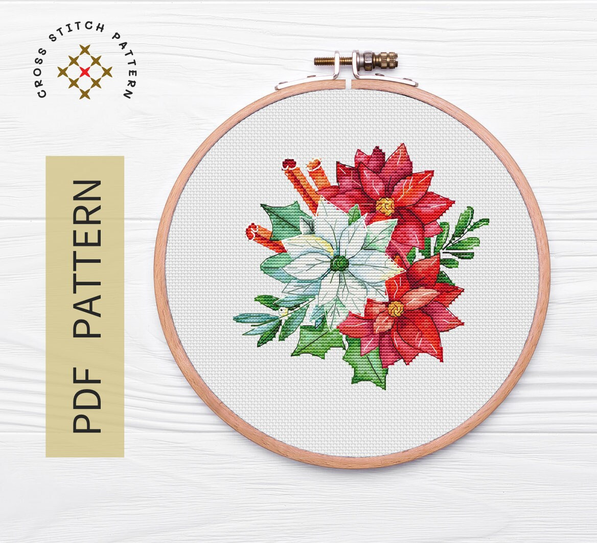 Christmas Poinsettia PDF Counted Cross Stitch Pattern Christmas Holiday ...