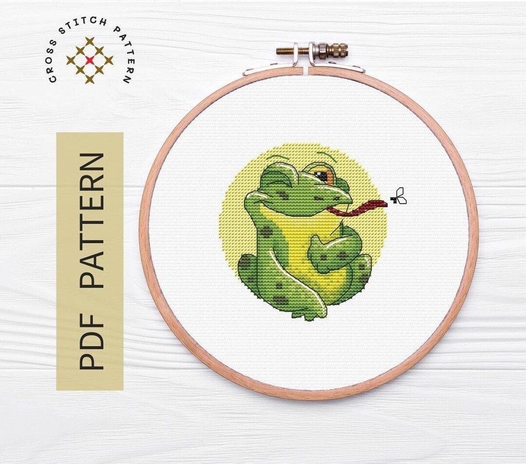 Frog Cross Stitch Pattern, Counted Cross Stitch Pattern, Green Frog ...
