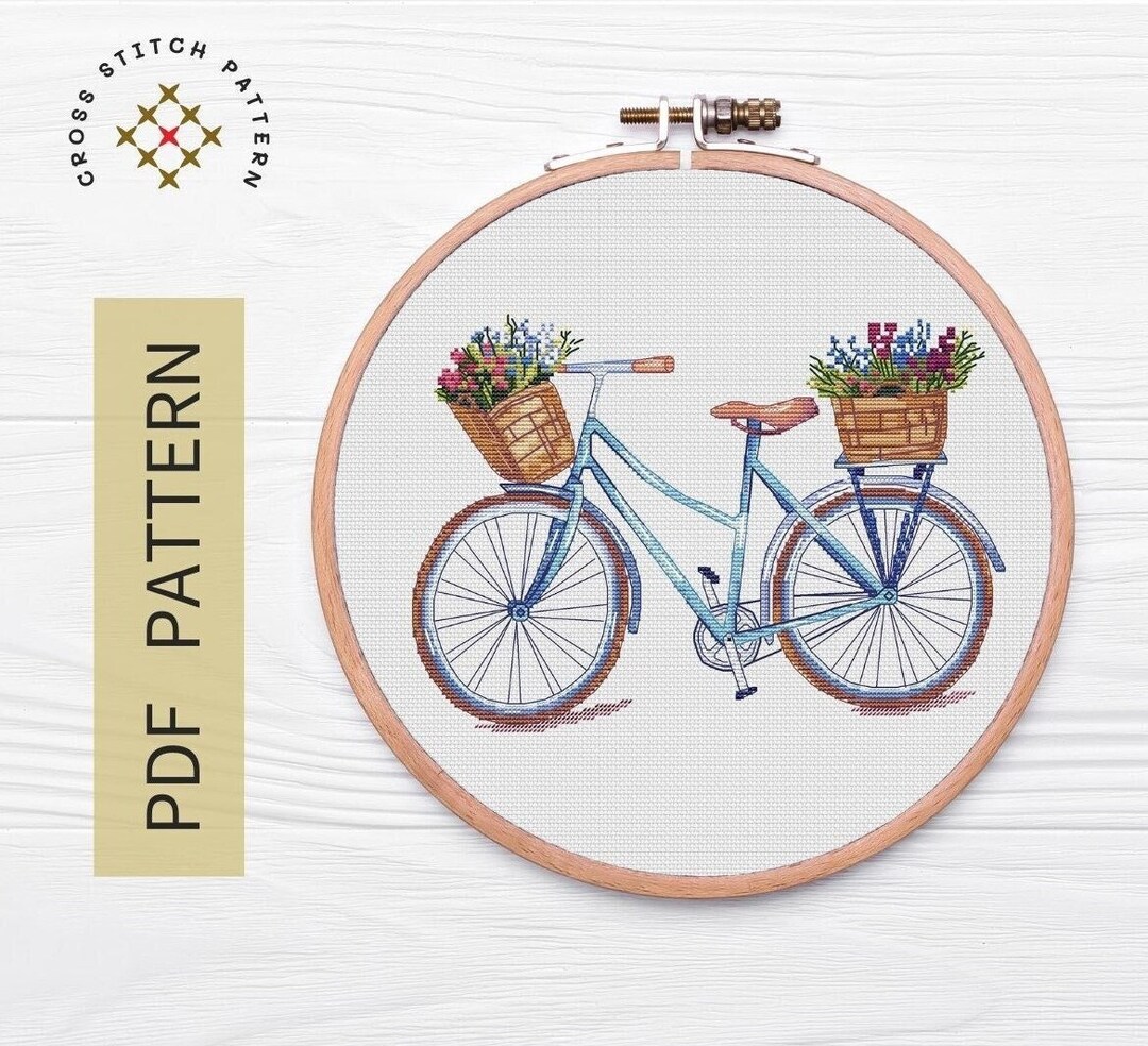 Bike Cross Stitch Pattern, Bicycle Counted Cross Stitch Pattern, Spring ...