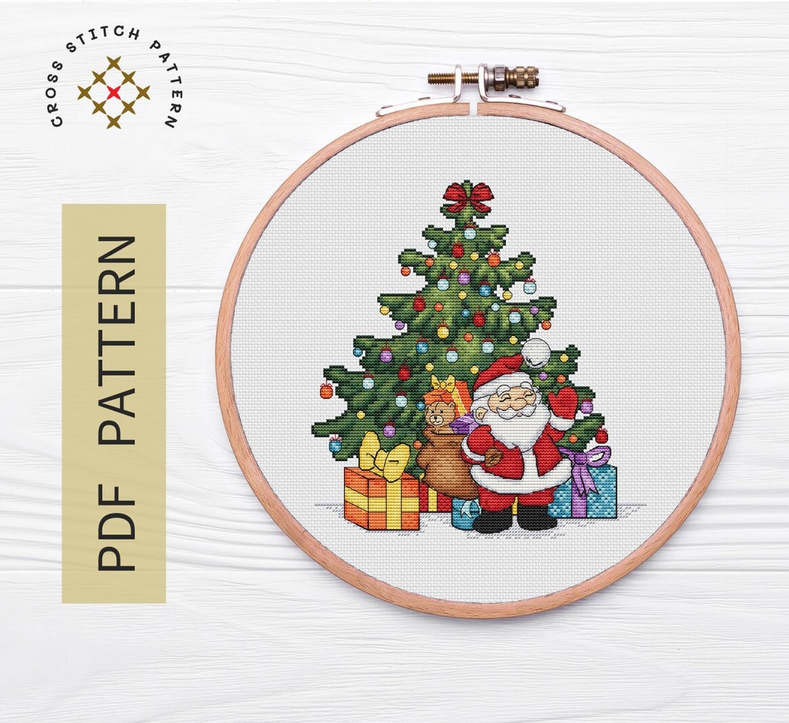 Christmas Santa Cross Stitch Pattern PDF Winter Counted Cross - Etsy