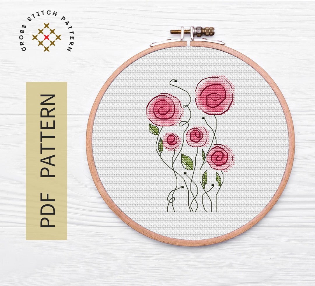 Pink Flowers Cross Stitch Pattern, Spring Counted Cross Stitch, Cross ...