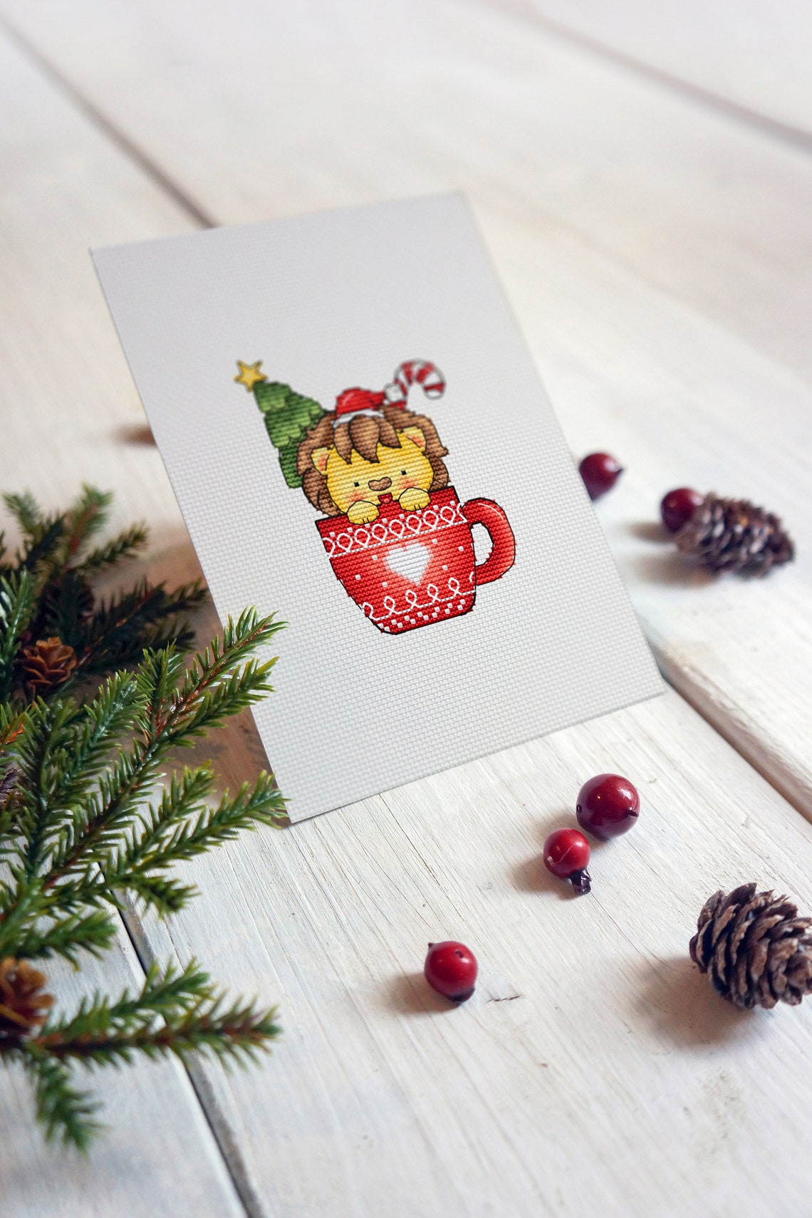 Christmas Lion Cup Cross Stitch Pattern (PDF Download) - Etsy