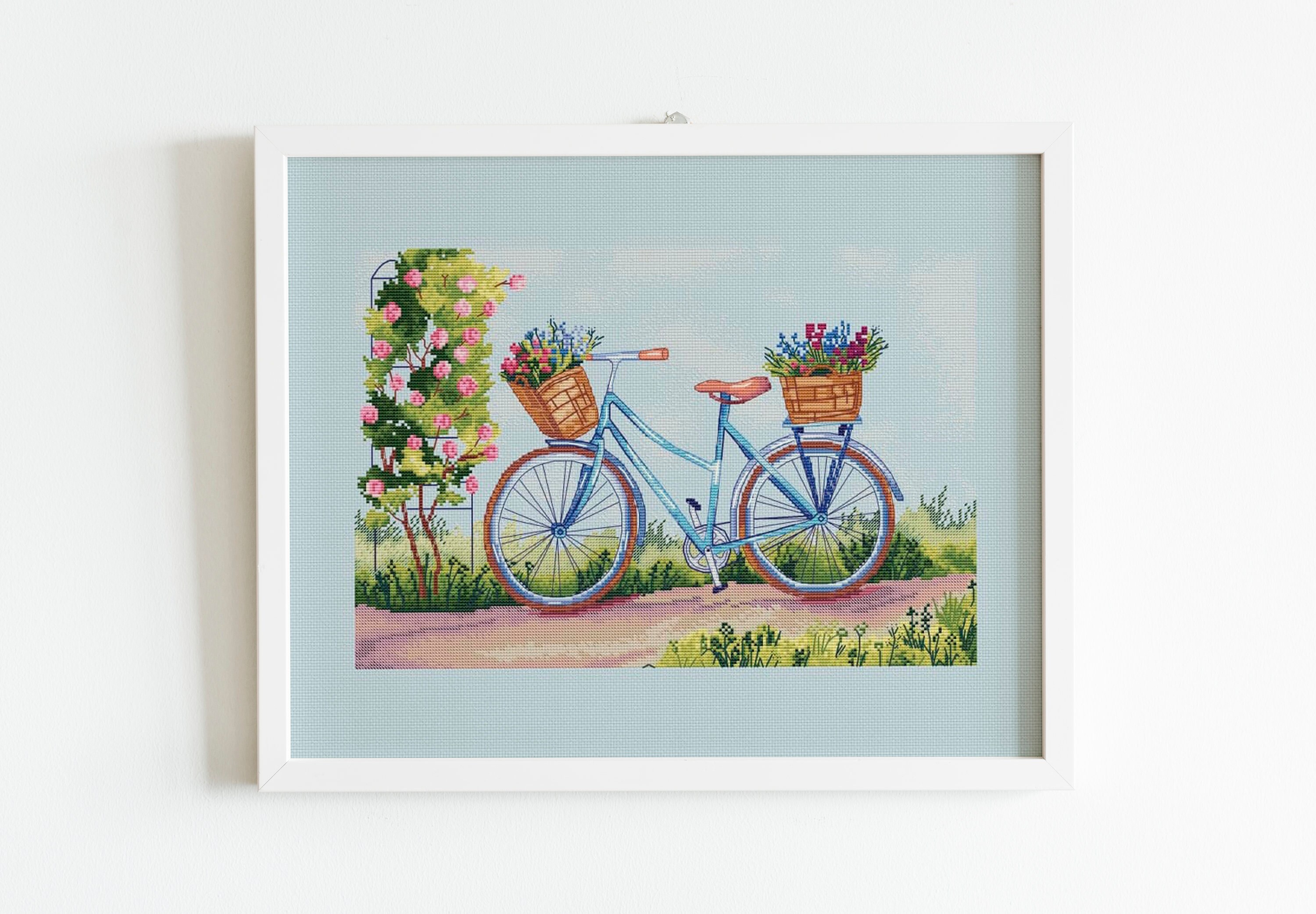 Bicycle Cross Stitch Pattern, Flower Cross Stitch, Summer Bike Cross ...