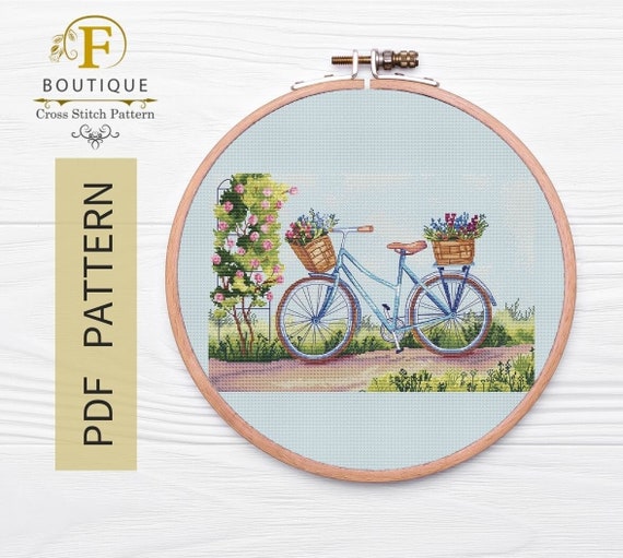 Bicycle Cross Stitch Pattern Flower Cross Stitch Summer Bike | Etsy