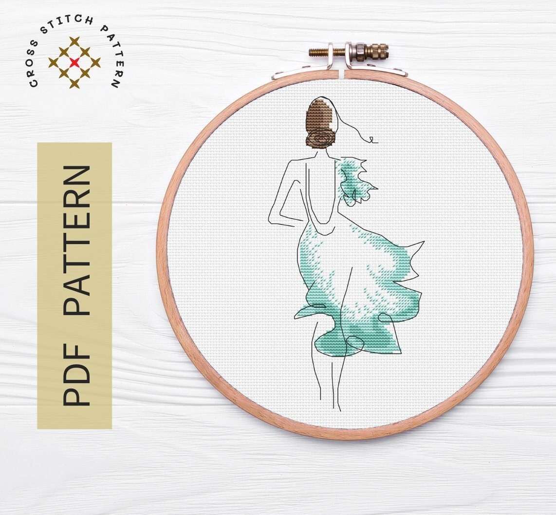 Female Cross Stitch Pattern PDF, Line Cross Stitch Chart, Woman Cross ...