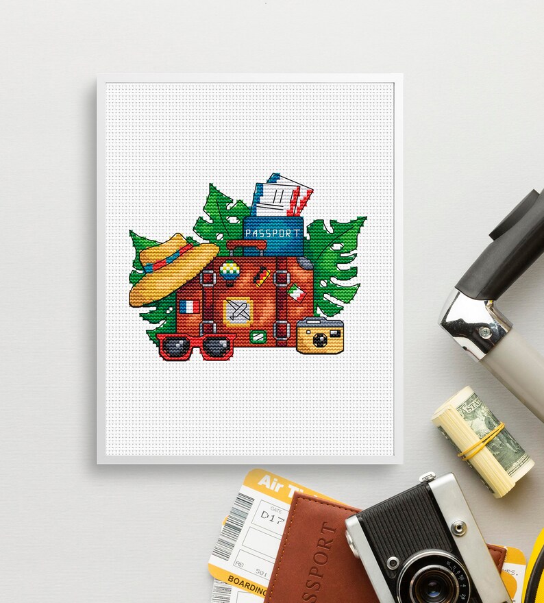 Travel Cross Stitch Pattern PDF Suitcase Travel Cross Stitch - Etsy