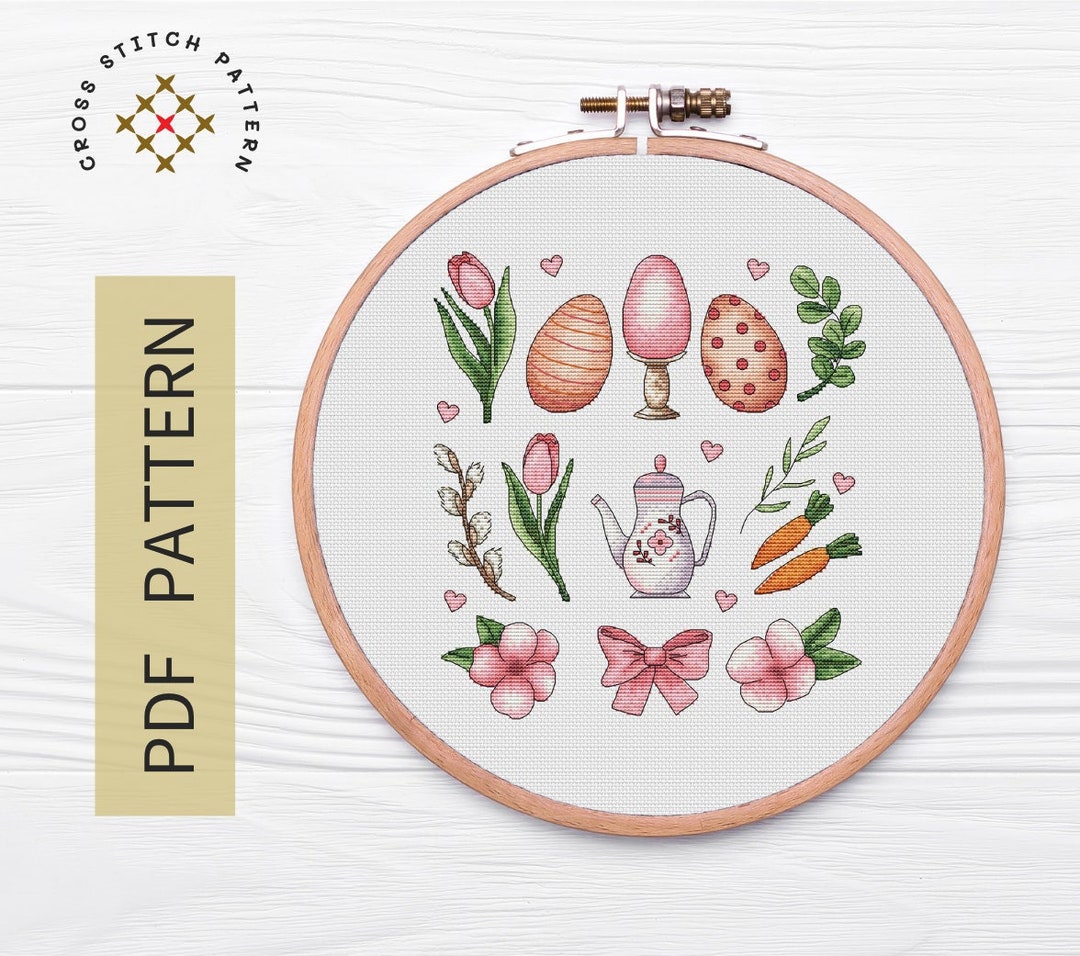 Easter Sampler Cross Stitch Pattern PDF, Easter Flowers Eggs Cross Stitch Pattern, Easter Eggs ...