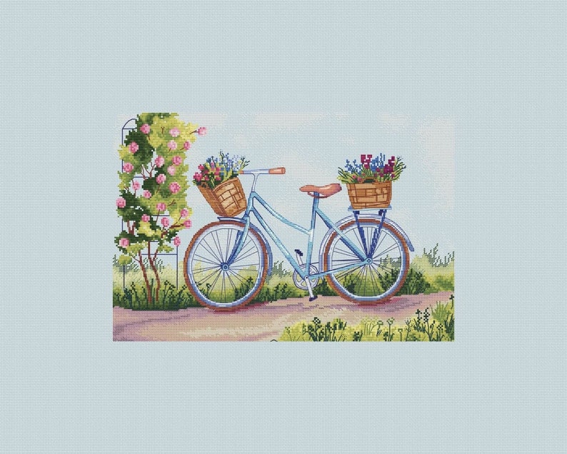 Bicycle Cross Stitch Pattern Flower Cross Stitch Summer Bike - Etsy