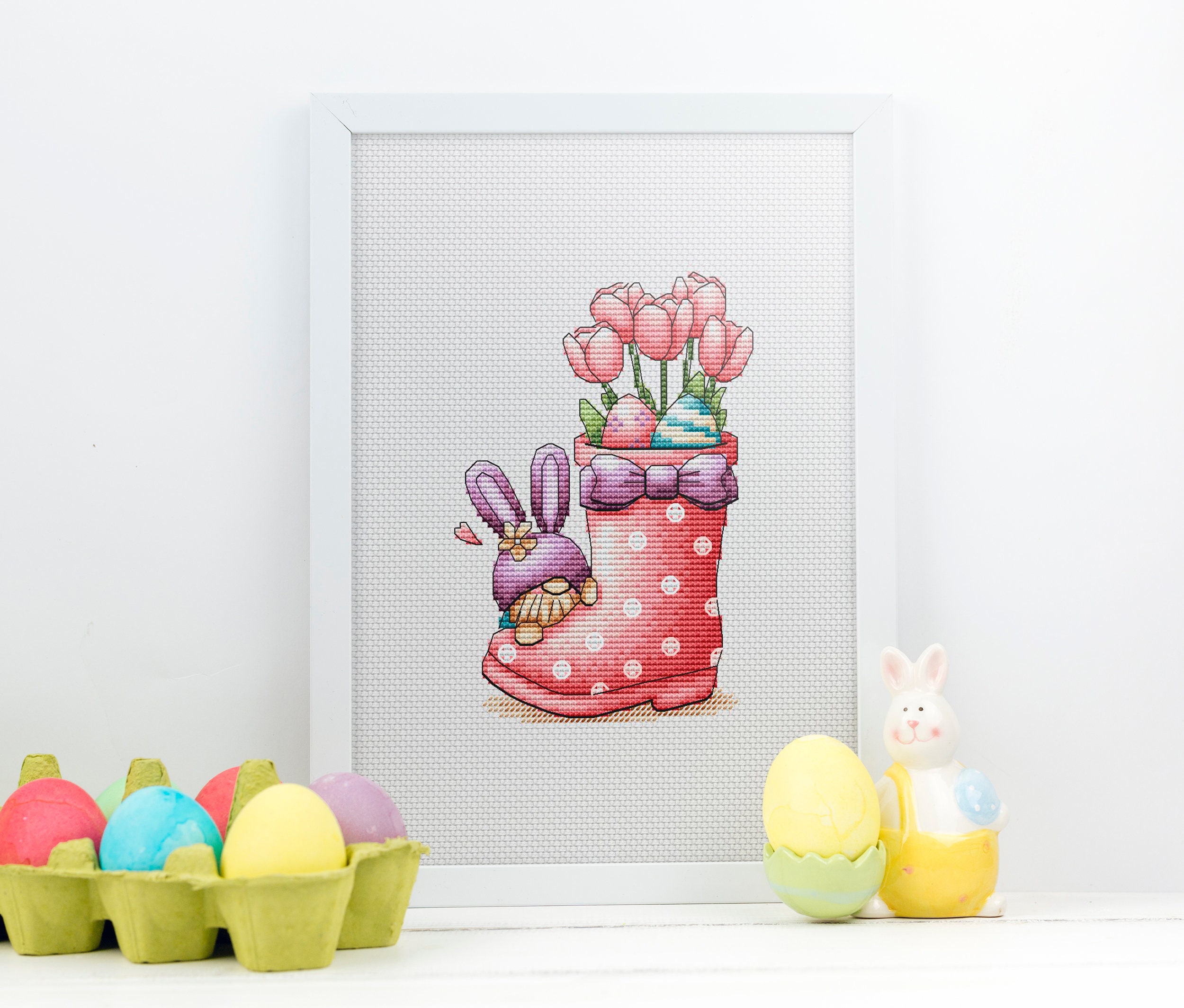 Happy Easter Cross Stitch Pattern PDF, Easter Flowers Cross Stitch Pattern, Easter Eggs Cross ...