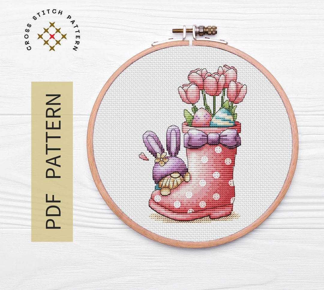 Happy Easter Cross Stitch Pattern PDF, Easter Flowers Cross Stitch ...