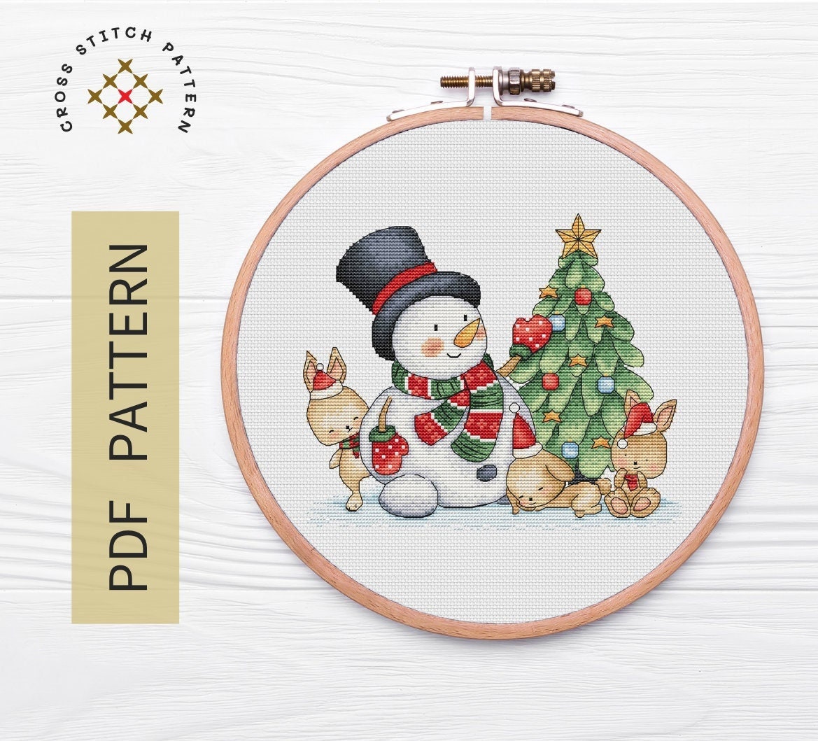 Merry Christmas Cross Stitch Pattern PDF, Bunny Counted Cross Stitch, Cute Rabbit Embroidery ...