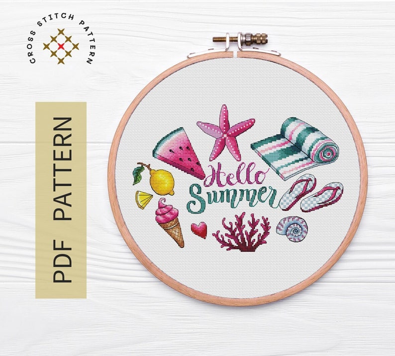 Summer Cross Stitch Pattern PDF, Summer Sampler Embroidery, Modern ...
